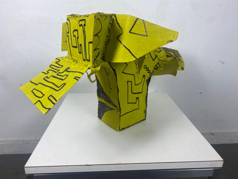 Modernist Painted Steel and Black Marker Graffitied Sculpture, Metzen ...