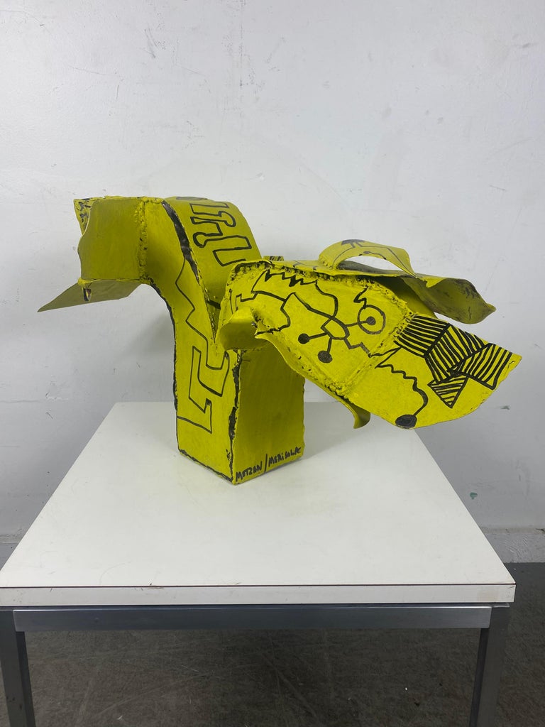 Modernist Painted Steel and Black Marker Graffitied Sculpture, Metzen ...
