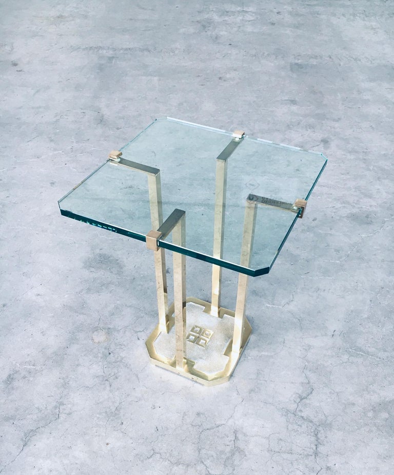 Modernist Patinated Brass and Glass Side Table Model T18 by Peter ...