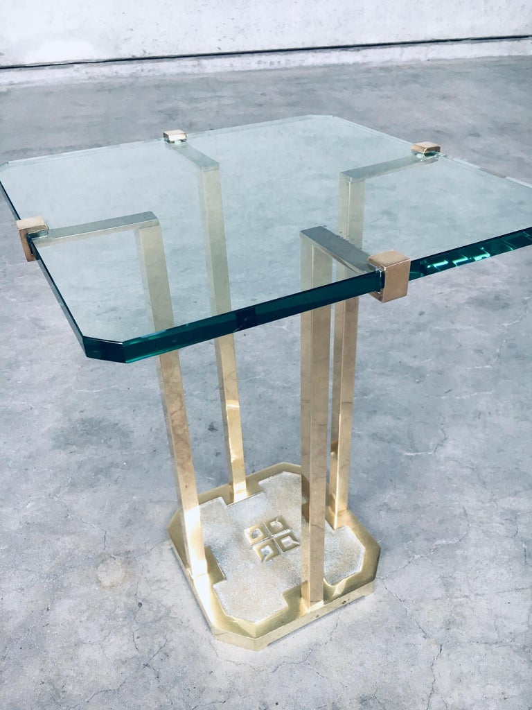 Modernist Patinated Brass and Glass Side Table Model T18 by Peter ...