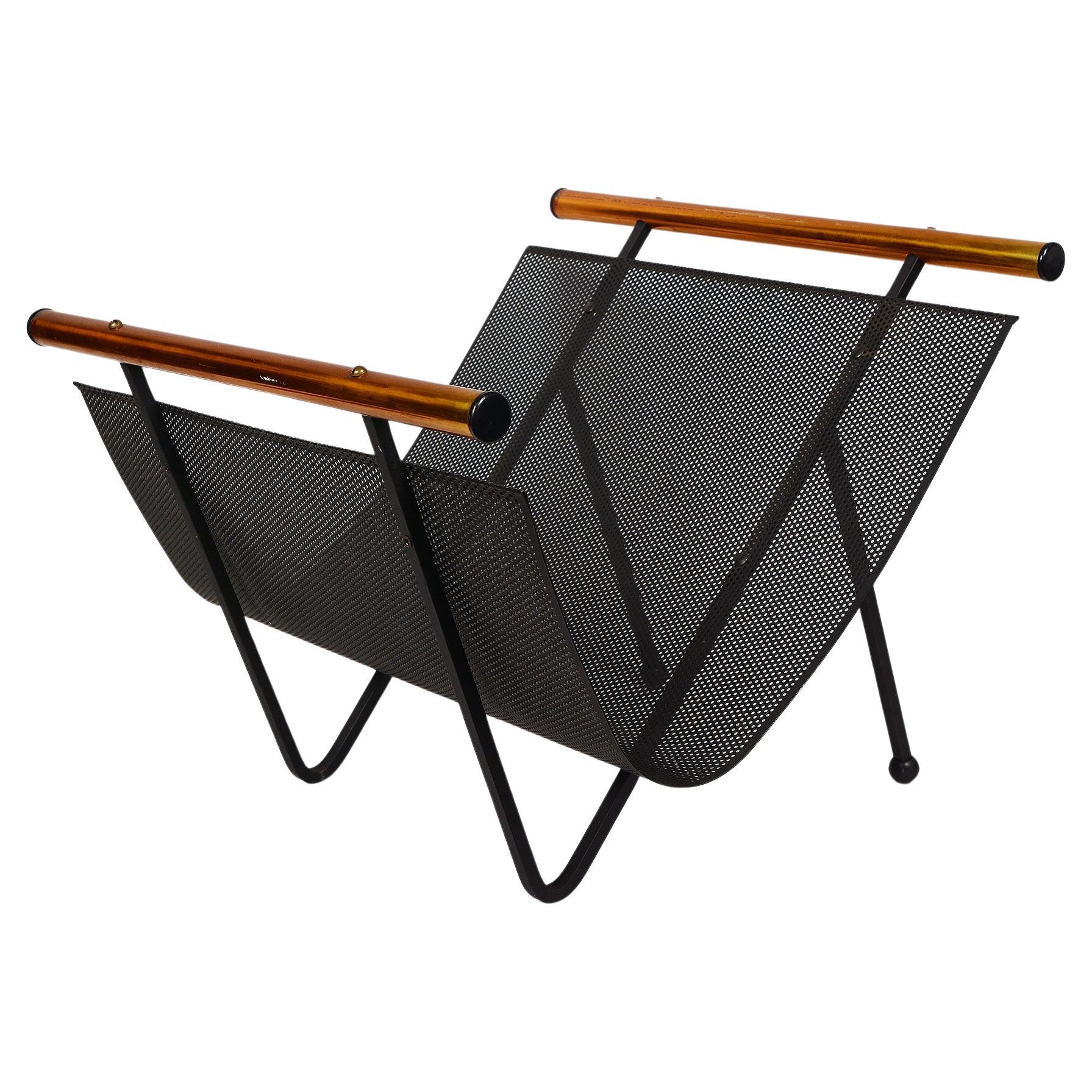 Leather and Chrome Campaign Style Magazine or Log Holder by Albrizzi ...