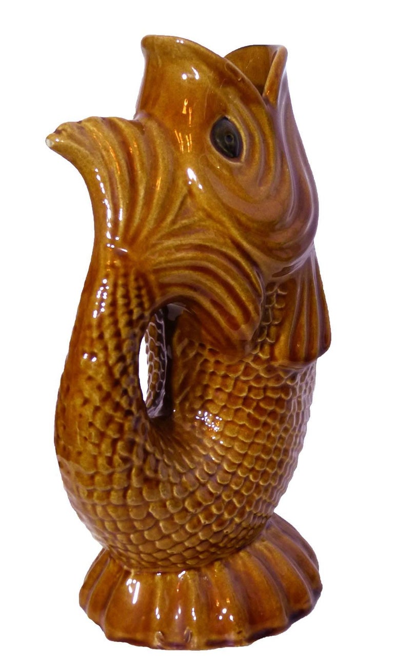 Modernist Portuguese Majolica Amber Glazed Ceramic Gurgle Fish Jug ...
