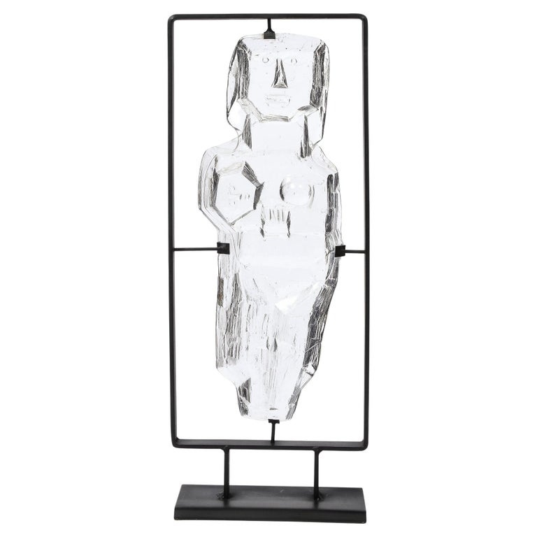 Modernist Primitive Sculpture of Mother with Child in Translucent Glass ...