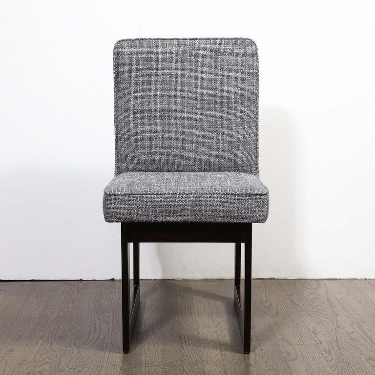 Modernist Rectilinear Ebonized Walnut and Textural Gray Woven Fabric ...
