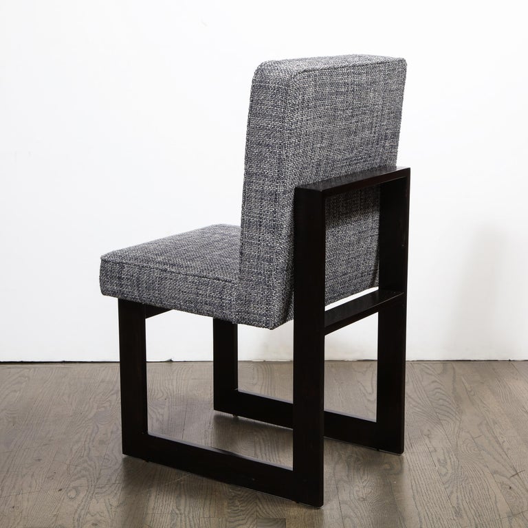 Modernist Rectilinear Ebonized Walnut and Textural Gray Woven Fabric ...