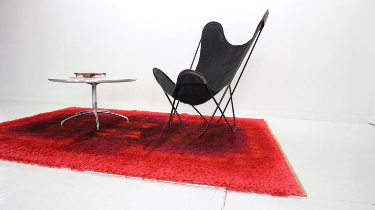 Modernist Red Multi-Color High Pile Large Rya Rug by Desso, 1970's For ...
