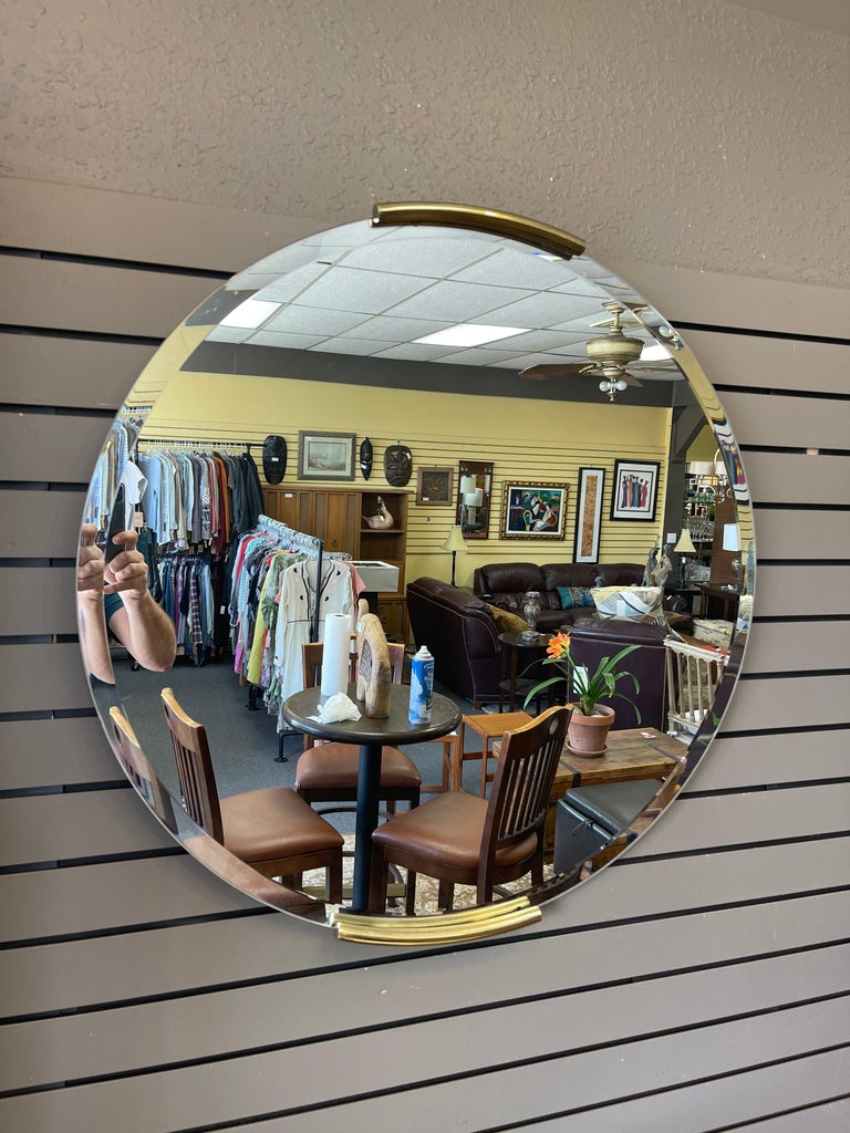 Modernist Round Mirror with Bronze Accents by Milo Baughman for Thayer ...