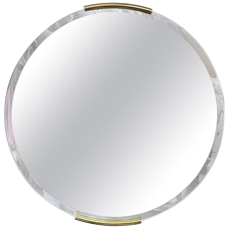 Modernist Round Mirror with Bronze Accents by Milo Baughman for Thayer ...
