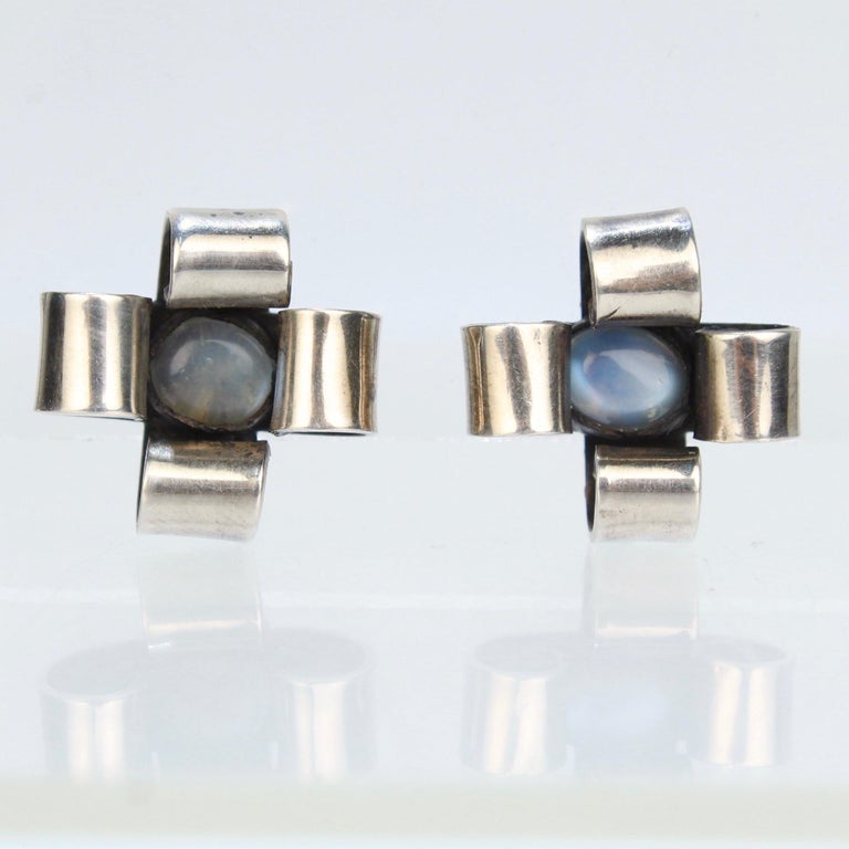 Modernist Sam Kramer Moonstone and Sterling Silver Demiparure Brooch ...