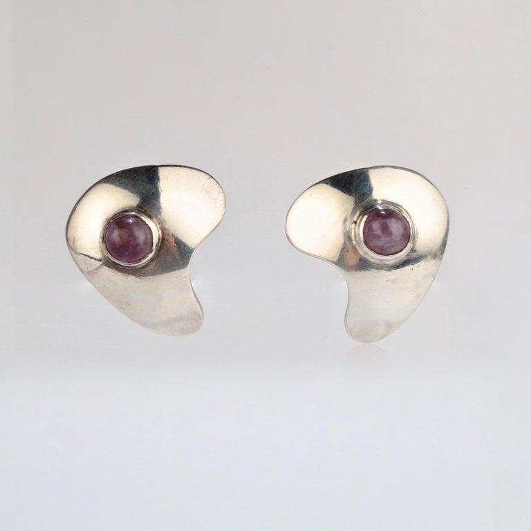 Modernist Sam Kramer Sterling Silver and Amethyst Clip-On Earrings at ...