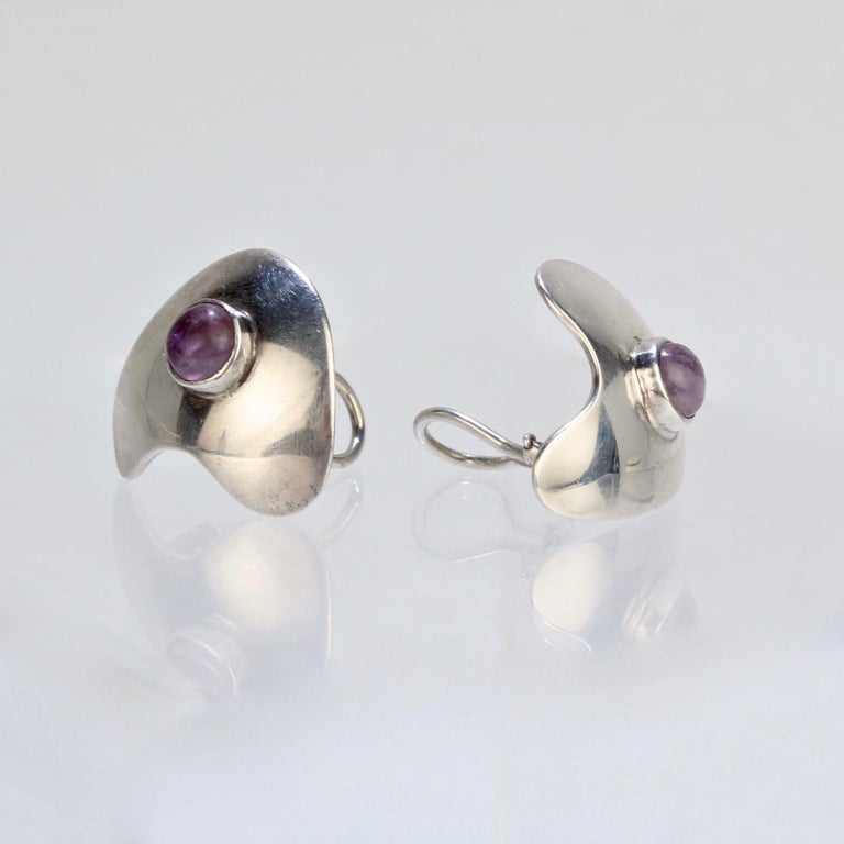Modernist Sam Kramer Sterling Silver and Amethyst Clip-On Earrings at ...