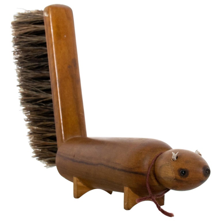 Modernist Sculpted Squirrel Shoe Brush in Olive Wood Made in Spain ...