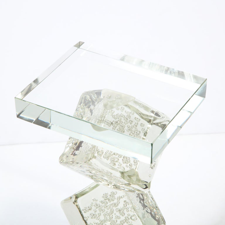 Modernist Sculptural Cubic Handblown Translucent Murano End/ Side Table ...