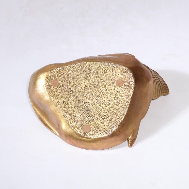 Modernist Sculptural Gilded Dish with Swordfish Motif in Relief For ...