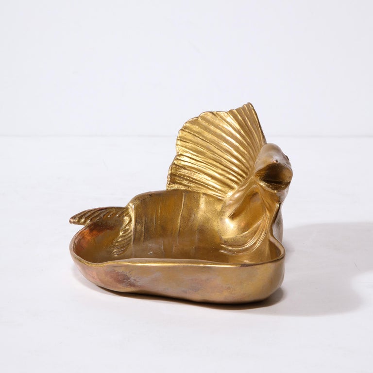 Modernist Sculptural Gilded Dish with Swordfish Motif in Relief For ...