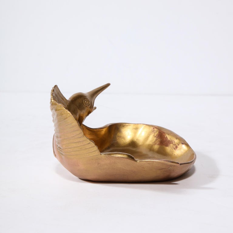 Modernist Sculptural Gilded Dish with Swordfish Motif in Relief For ...