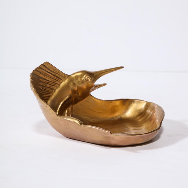 Modernist Sculptural Gilded Dish with Swordfish Motif in Relief For ...