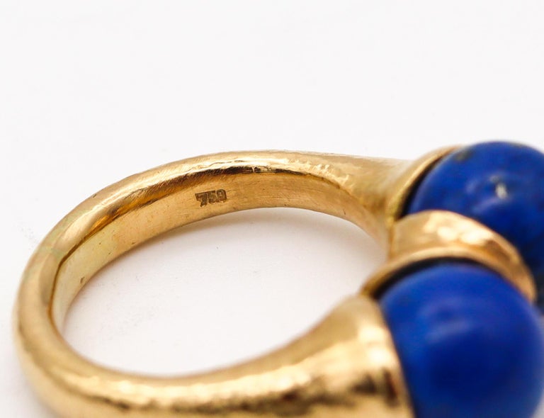 Modernist Sculptural Greek Ring in Hammered 18Kt Yellow Gold with Lapis ...