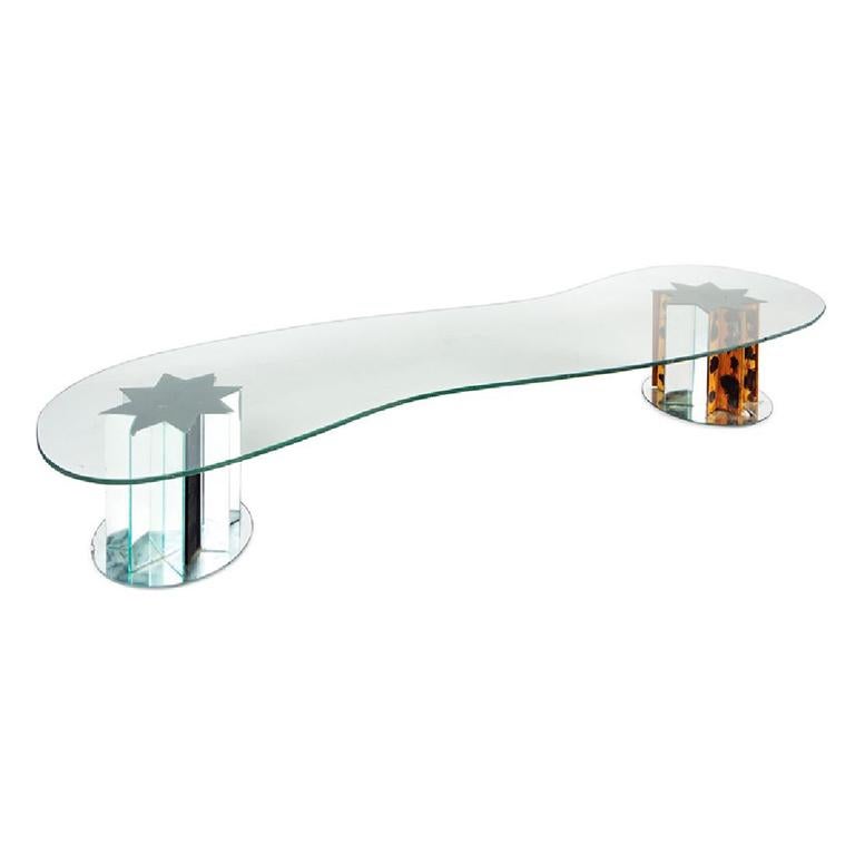 Modernist Serpentine Mirrored Star Base Glass Top Coffee Table ...