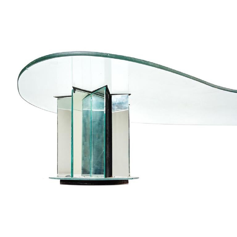 Modernist Serpentine Mirrored Star Base Glass Top Coffee Table ...