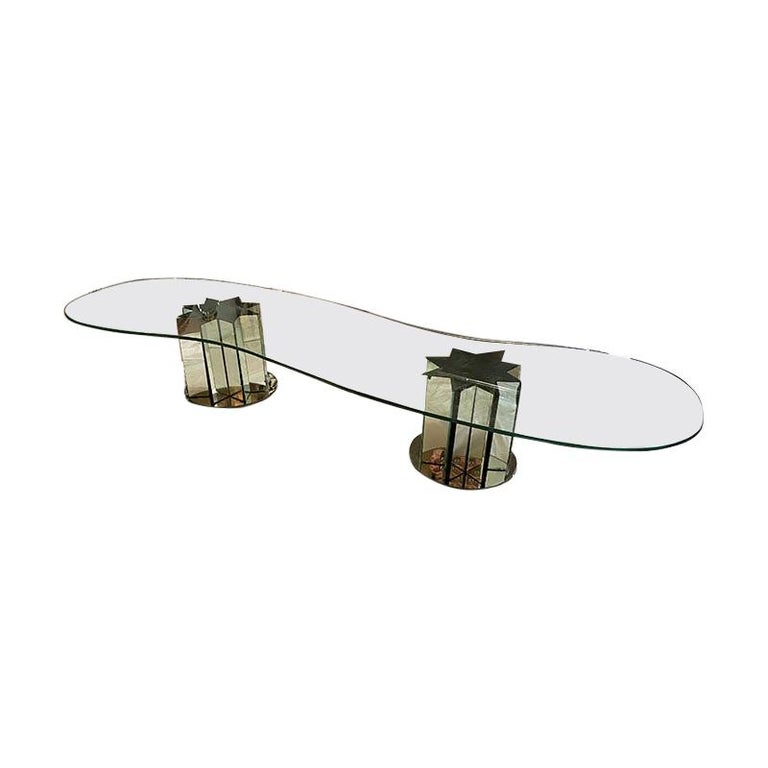 Modernist Serpentine Mirrored Star Base Glass Top Coffee Table ...