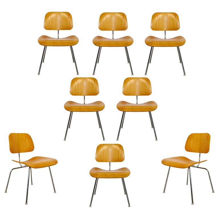 Modernist Set of 8 Eames for Herman Miller DCW Chrome Wood Chairs ...