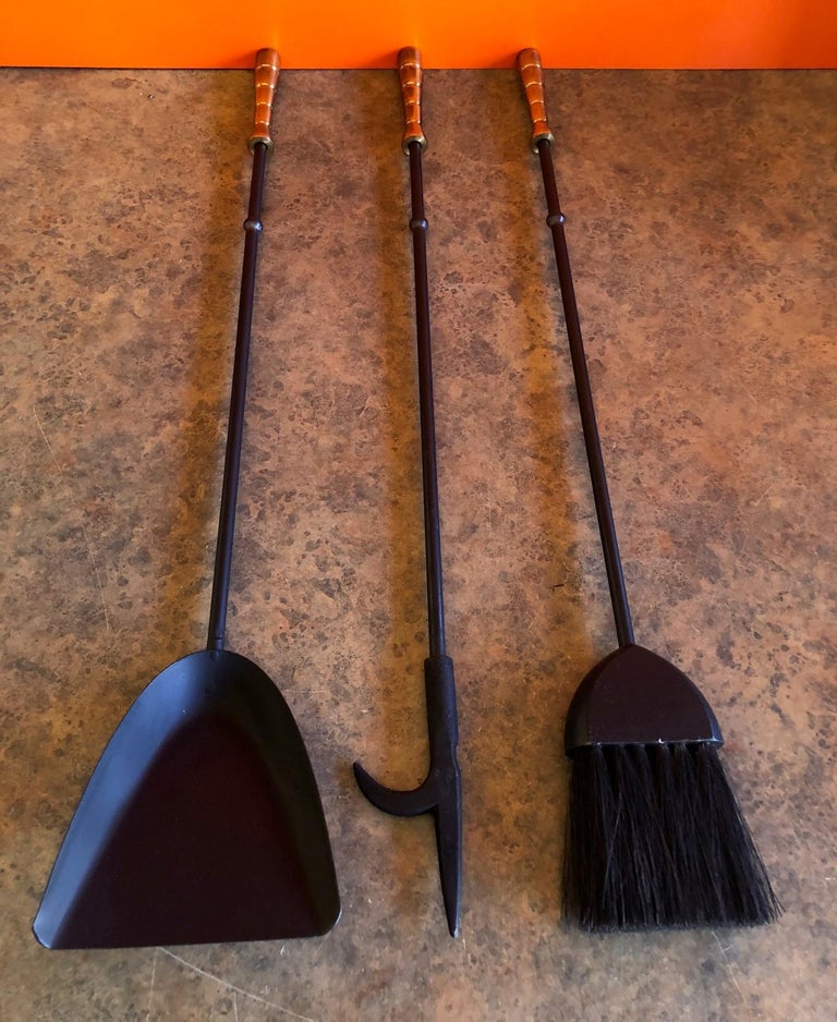 Modernist Set of Fire Place Tools in Iron and Brass For Sale at 1stdibs