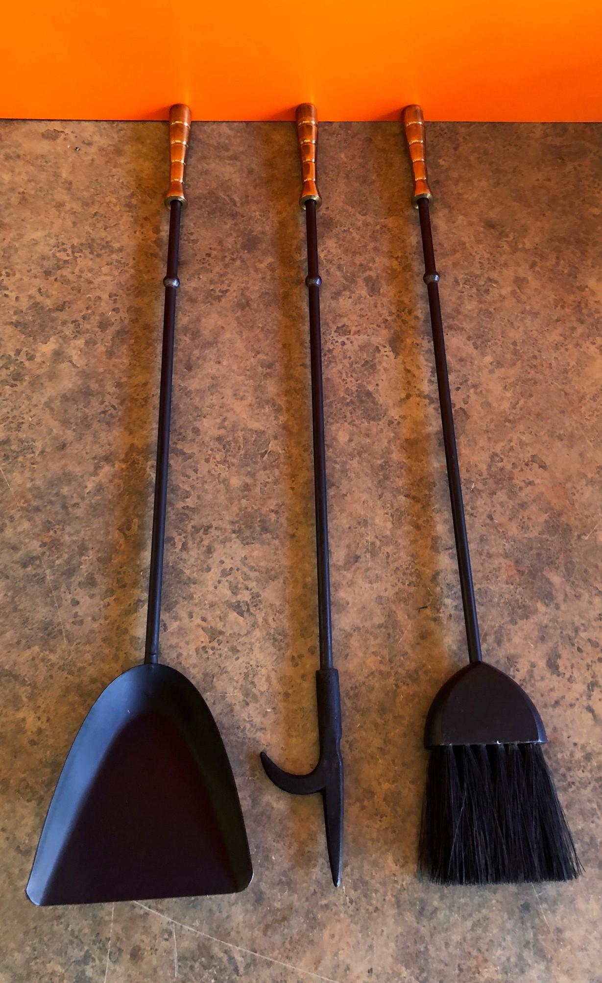 Modernist Set of Fire Place Tools in Iron and Brass at 1stDibs