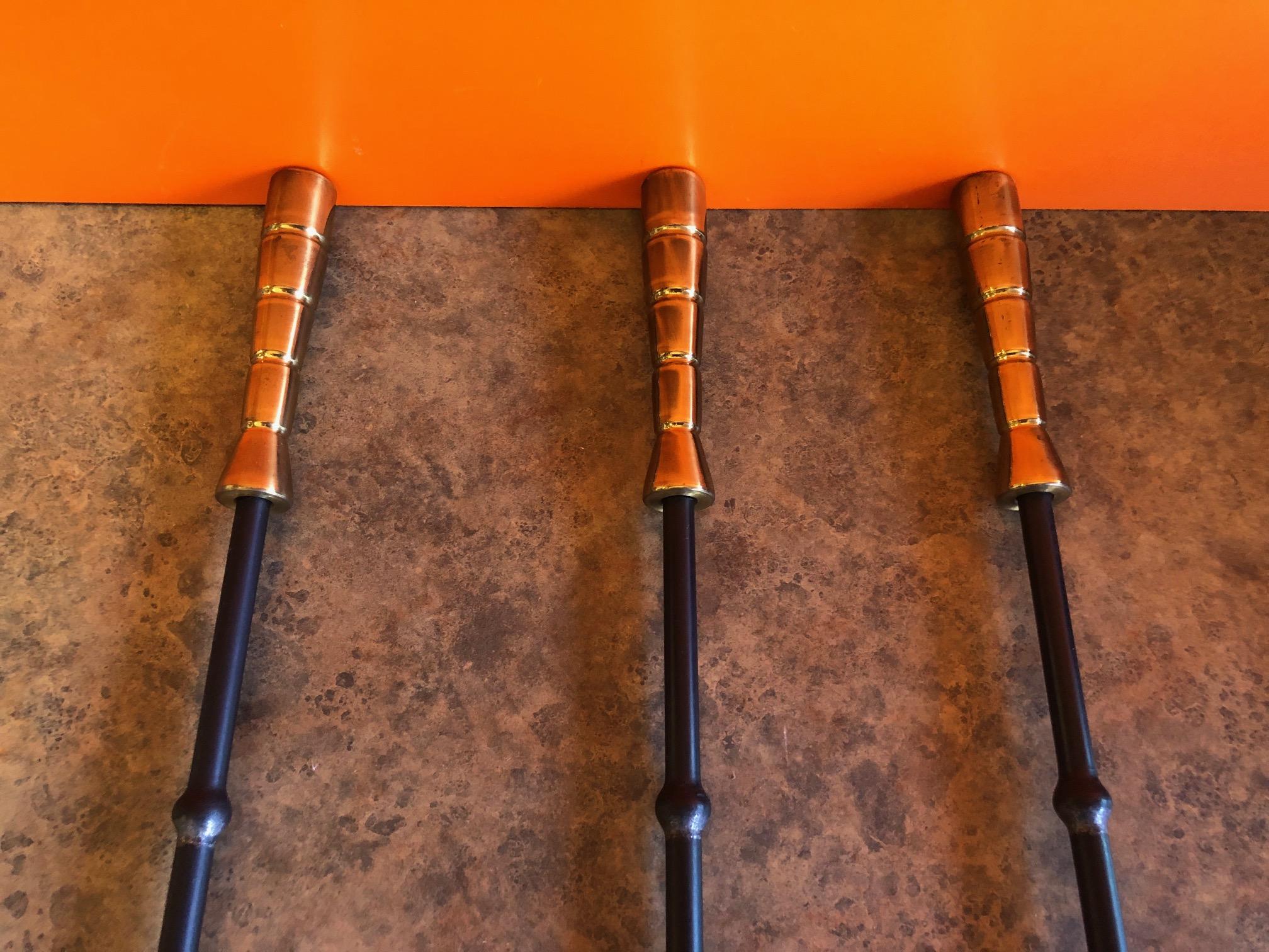 Modernist Set of Fire Place Tools in Iron and Brass at 1stDibs