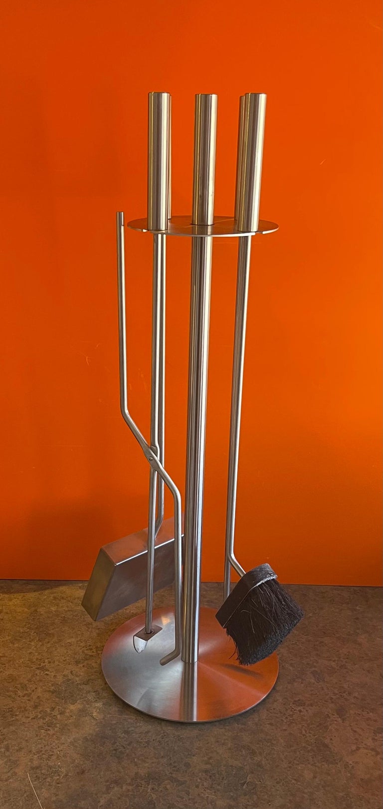 Modernist Set of Four Stainless Steel Fire Place Tools at 1stDibs