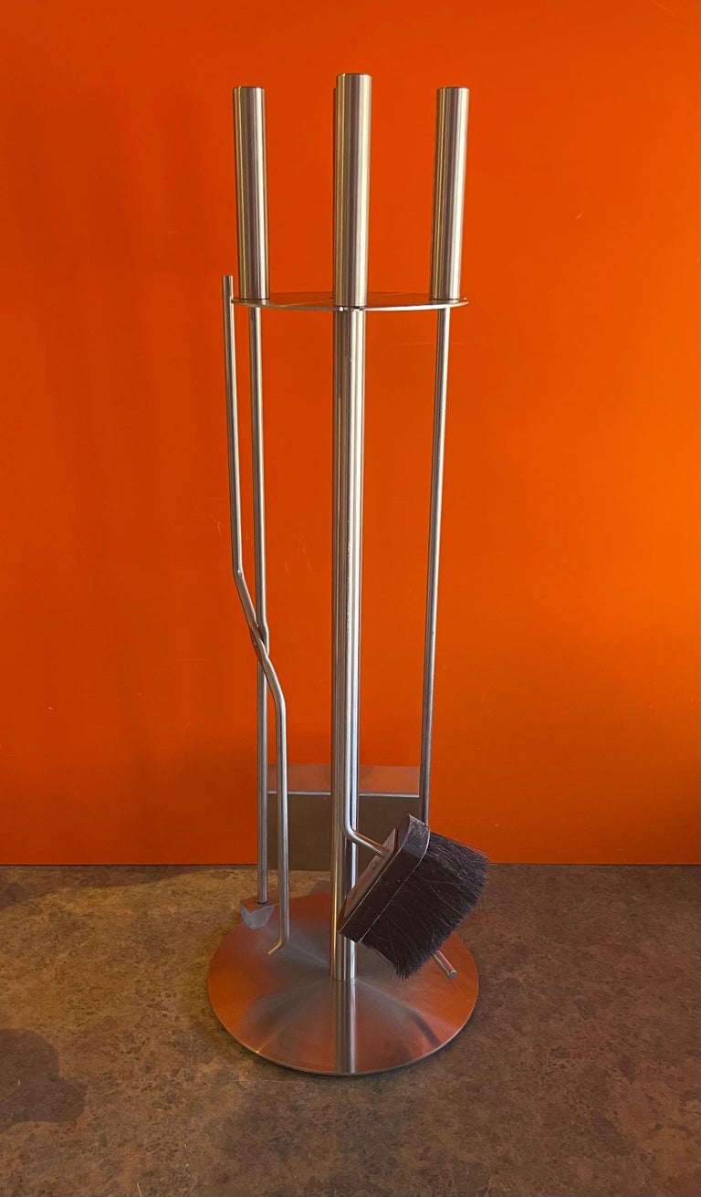 Modernist Set of Four Stainless Steel Fire Place Tools at 1stDibs