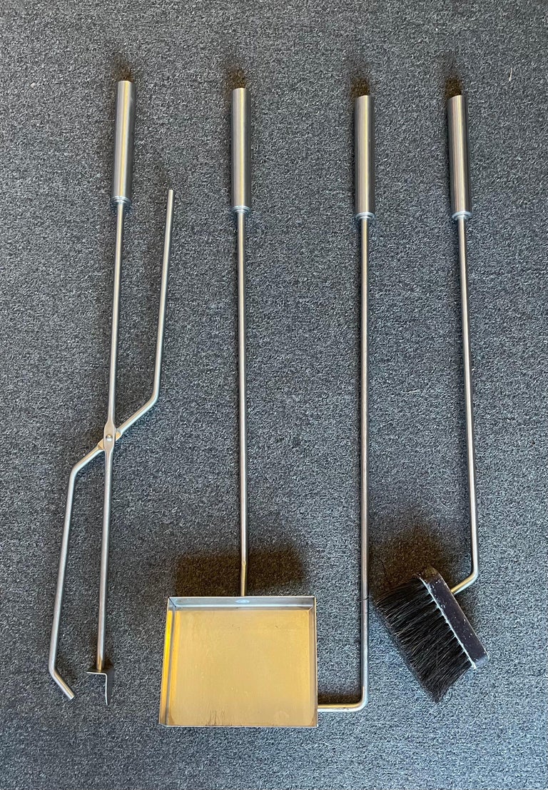 Modernist Set of Four Stainless Steel Fire Place Tools at 1stDibs