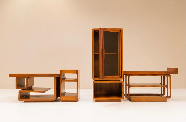 Modernist Showcase Cabinet and Coffee Table in Walnut, Italy, 1960s For ...