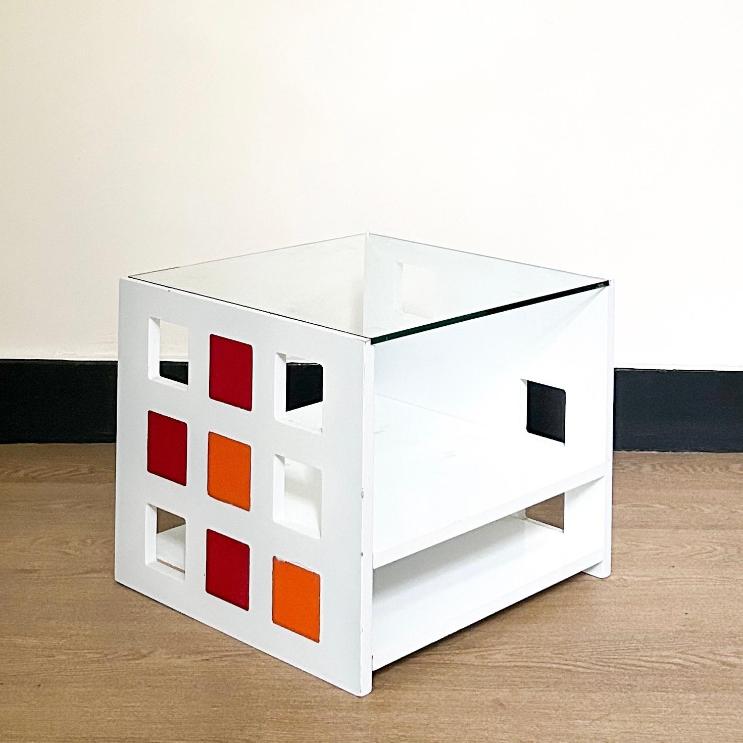 Modernist Side Table with Glass Top on Painted Base - British, c1990s ...