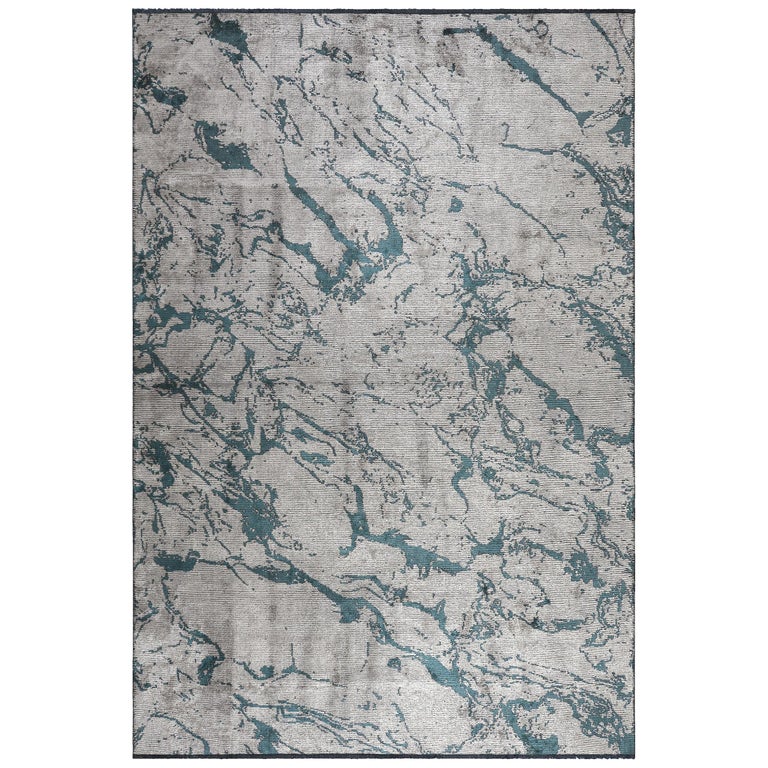Modernist Silver Gray and Teal Abstract Marble Design Soft Semi-Plush ...