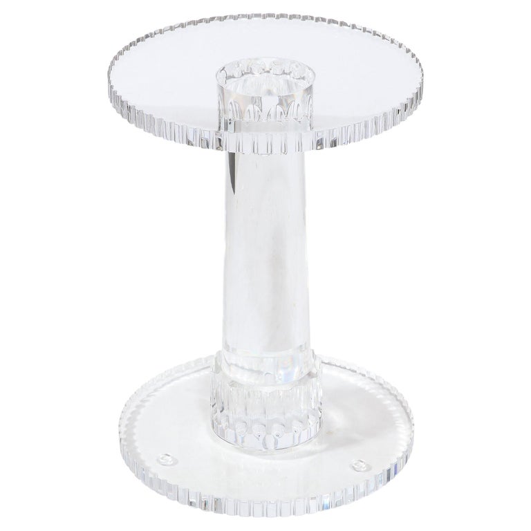 Modernist Slender Spool Form Lucite Occasional Table with Crenellated ...