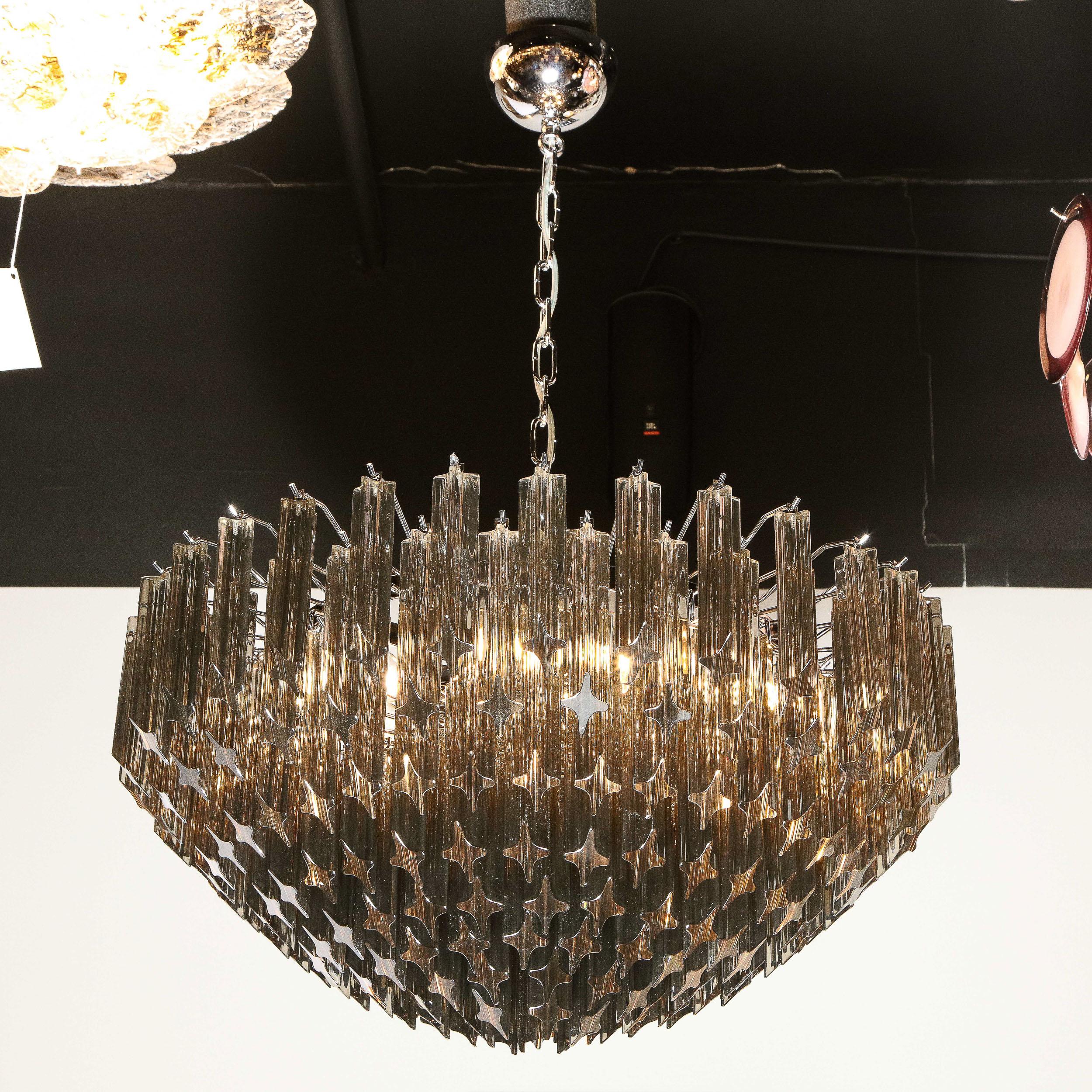 Modernist Smoked Grey Six Tier Murano Triedre Cut Glass Chandelier For ...