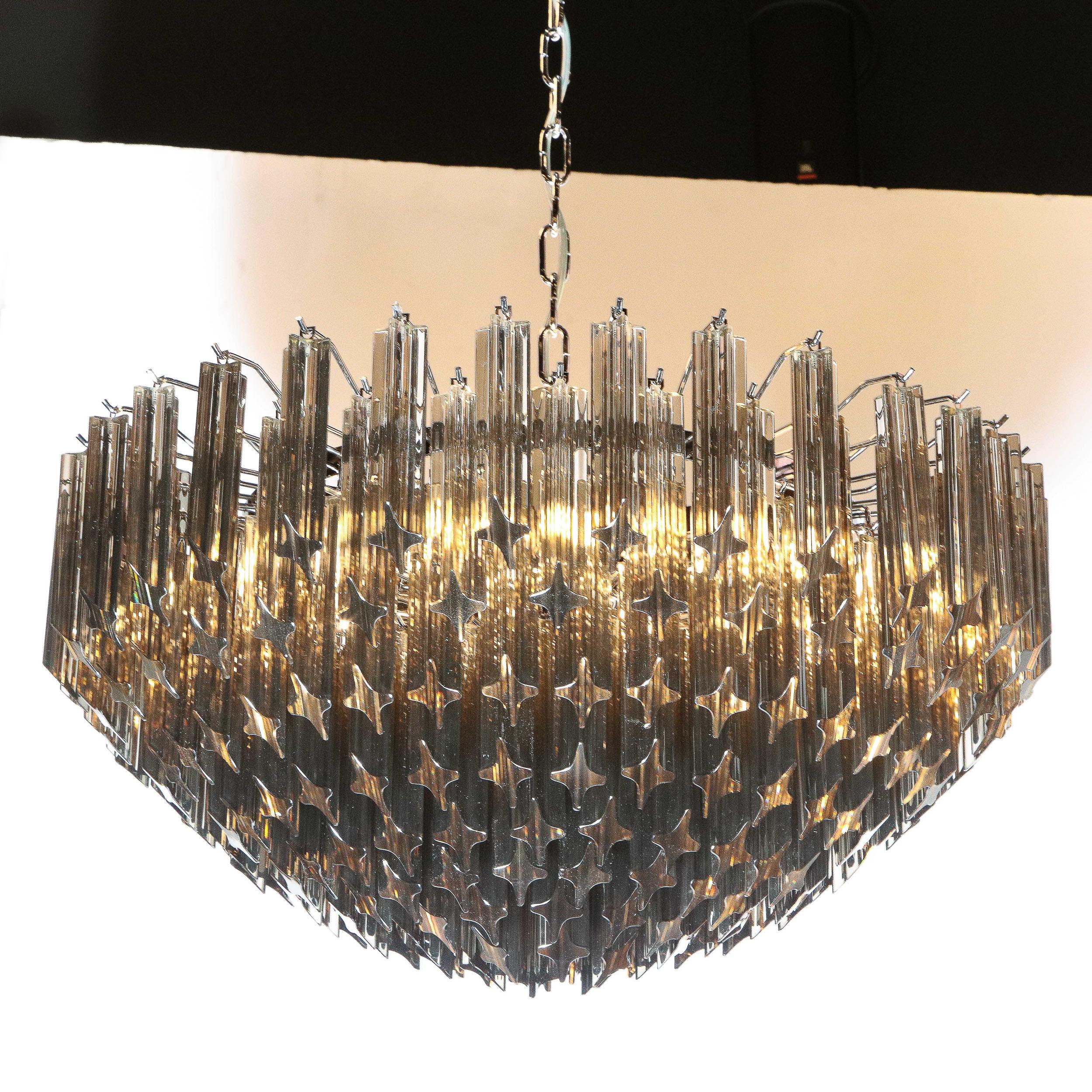 Modernist Smoked Grey Six Tier Murano Triedre Cut Glass Chandelier For ...