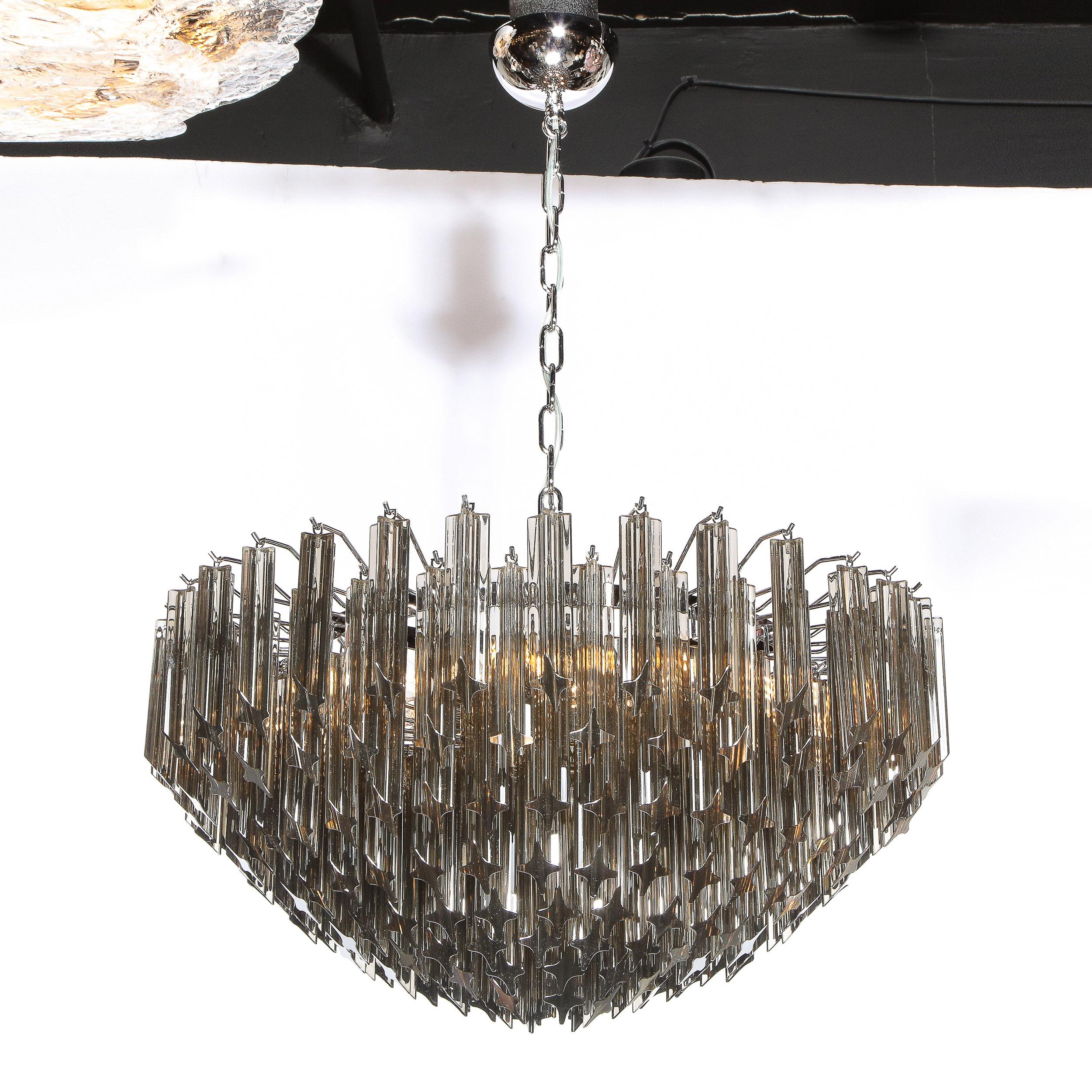 Modernist Smoked Grey Six Tier Murano Triedre Cut Glass Chandelier For ...