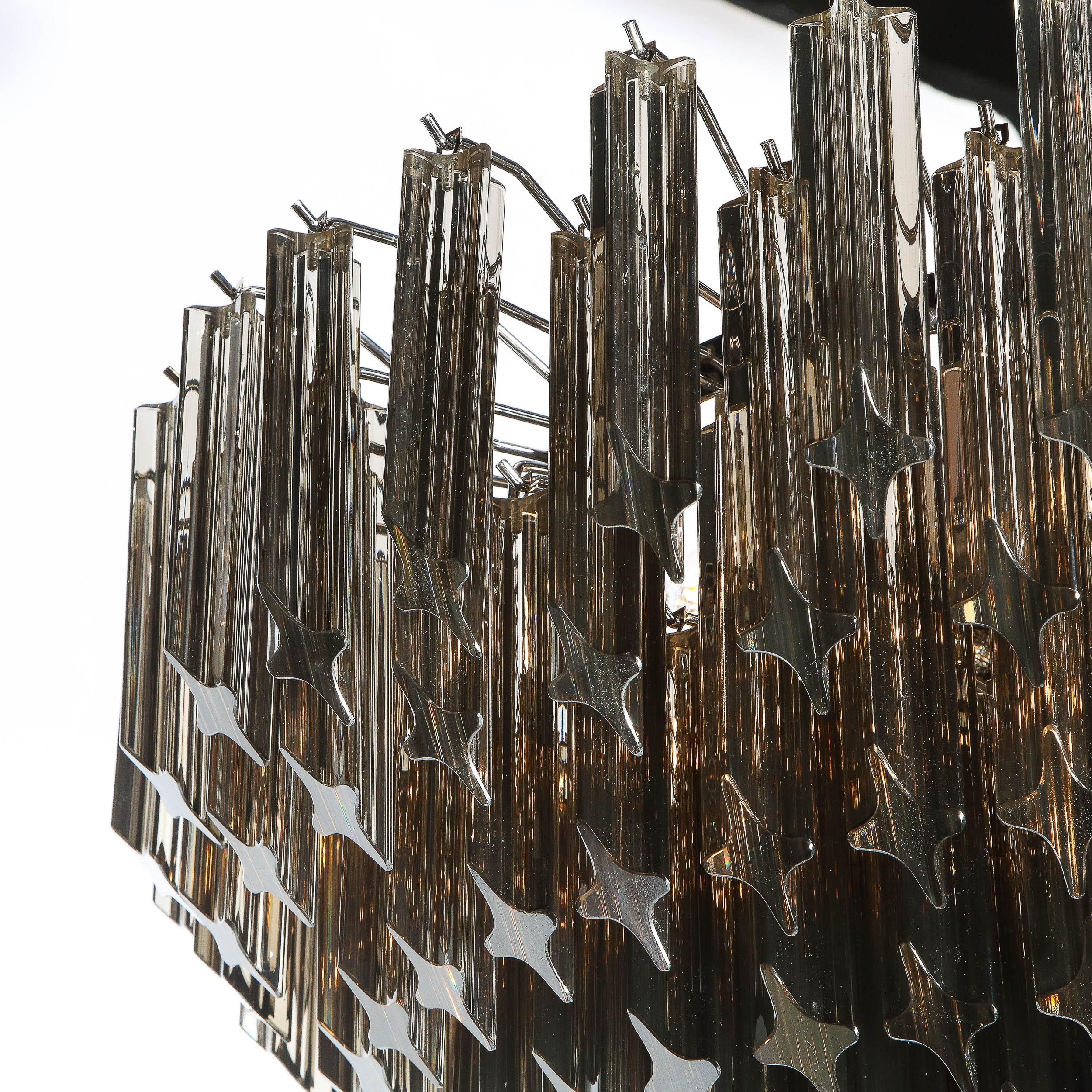 Modernist Smoked Grey Six Tier Murano Triedre Cut Glass Chandelier For ...