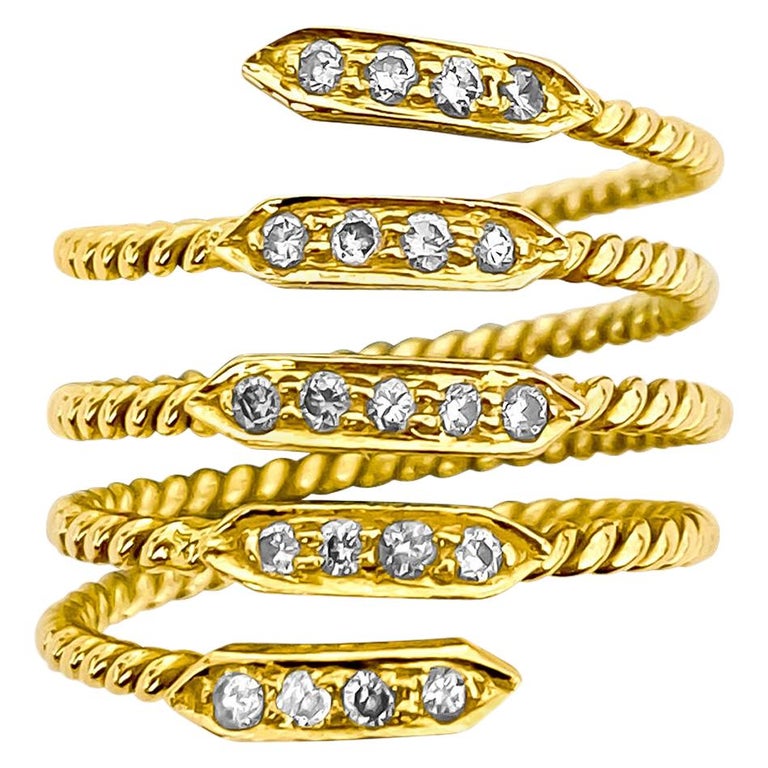Modernist Snake Design Diamond and Gold Ring For Sale at 1stDibs