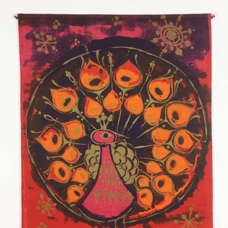 Modernist Södahl Peacock Tapestry Wall Hanging in Jute, Hans J Schöbel ...