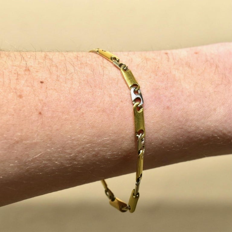 Modernist Solid 18K Two-Tone Gold Link Bracelet For Sale at 1stDibs