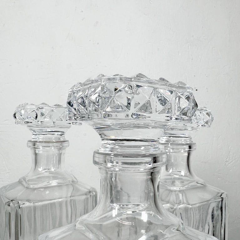 Modernist Square Cut Glass Decanters Liquor Bar Whiskey Bottle Set of ...