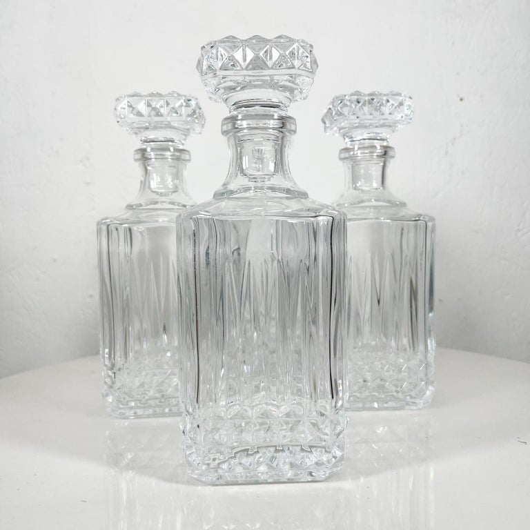 Modernist Square Cut Glass Decanters Liquor Bar Whiskey Bottle Set of ...