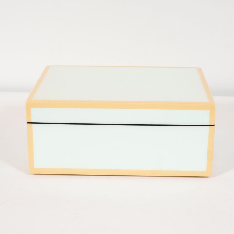 Modernist Square Lacquered Rectangular Box in Pale Celadon with Tan ...