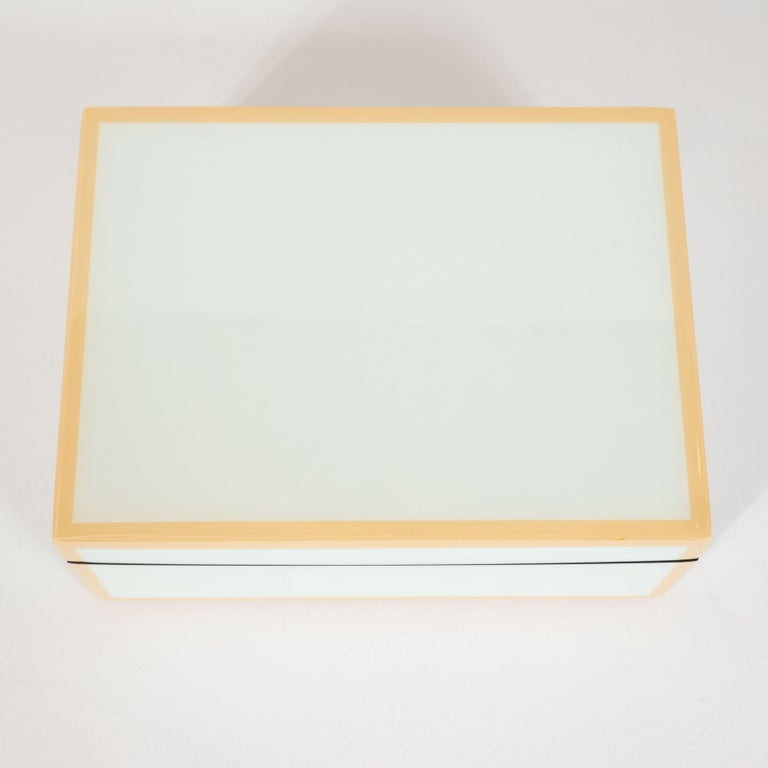 Modernist Square Lacquered Rectangular Box in Pale Celadon with Tan ...