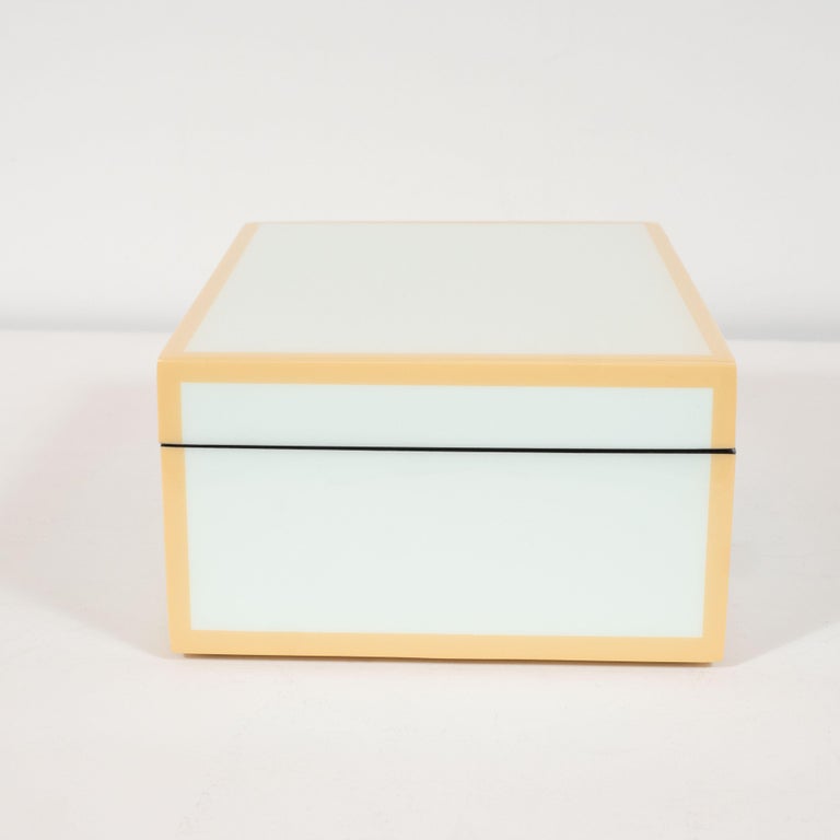 Modernist Square Lacquered Rectangular Box in Pale Celadon with Tan ...
