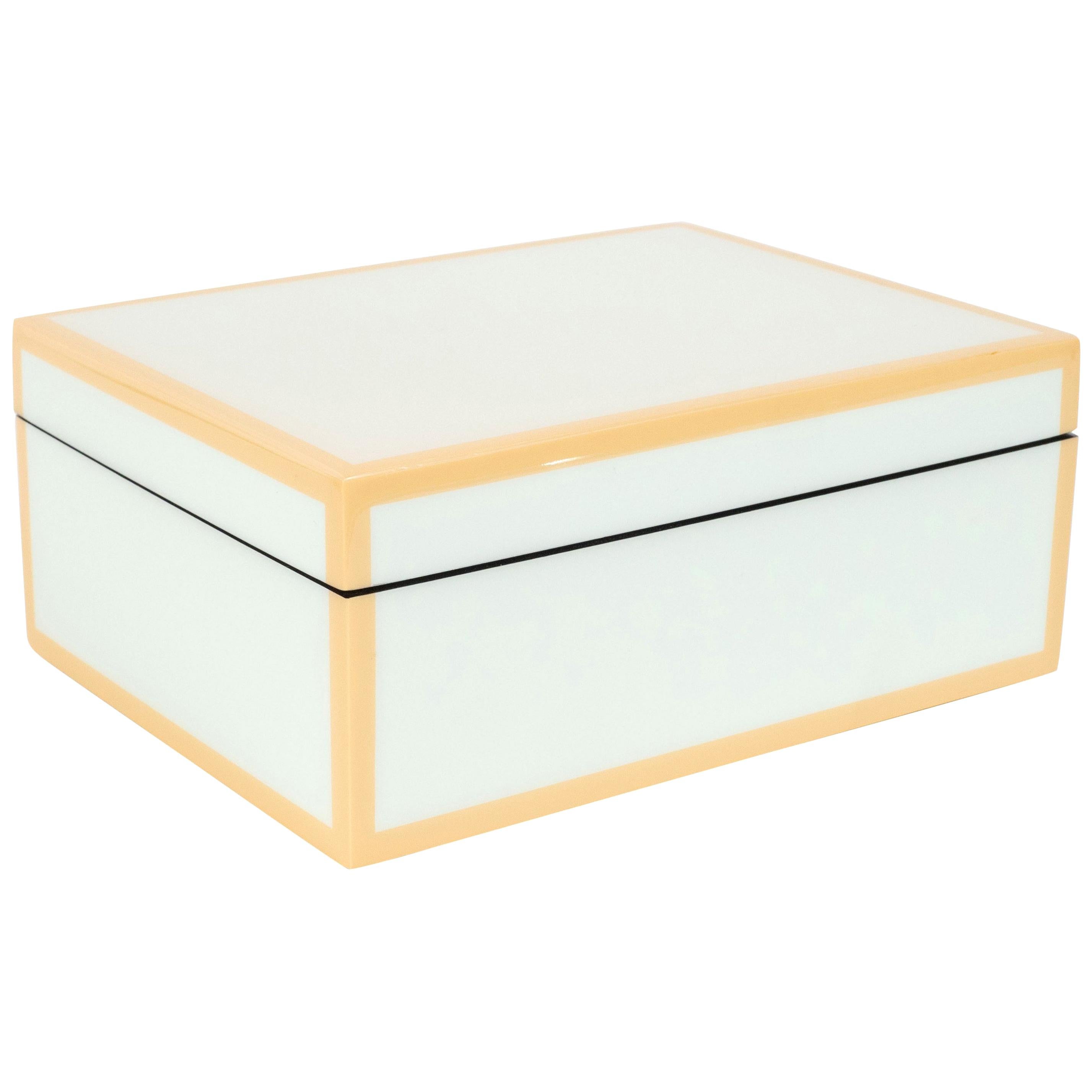 Modernist Square Lacquered Rectangular Box in Pale Celadon with Tan ...