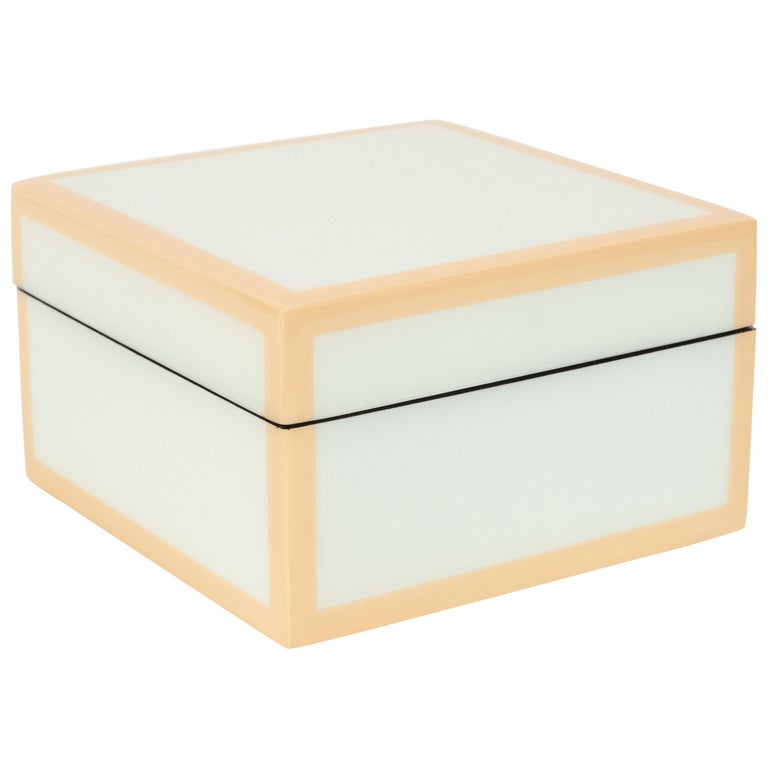 Modernist Square Lacquered Square Box in Pale Celadon with Tan Accents ...